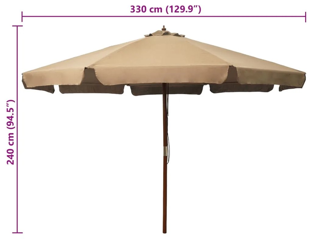 vidaXL Marketos Zahradní slunečník s dřevěnou tyčí 330 cm barva taupe