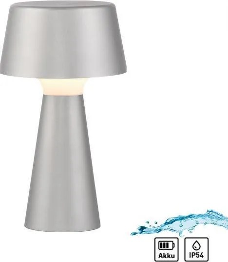LD 19260-21 ABERA LED stolní lampa na baterie stříbrná dotykový stmívač IP54 USB vnitřní i venkovní použití 3000K - JUST LIGHT