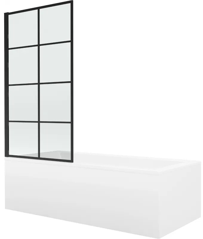 Mexen Cubik obdélníková vana 170 x 70 cm s pláštěm 1-křídlovou zástěnou 70 cm, Černý vzor - 550317070X9307017077