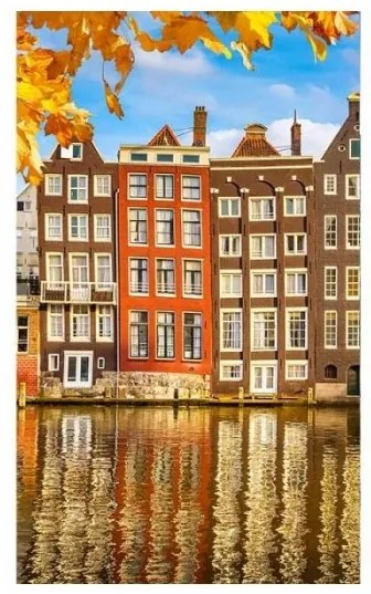 DIMEX | Vliesová fototapeta na zeď Domy v Amsterdamu MS-2-0024  | 150 x 250 cm | modrá, bílá, oranžová, hnědá