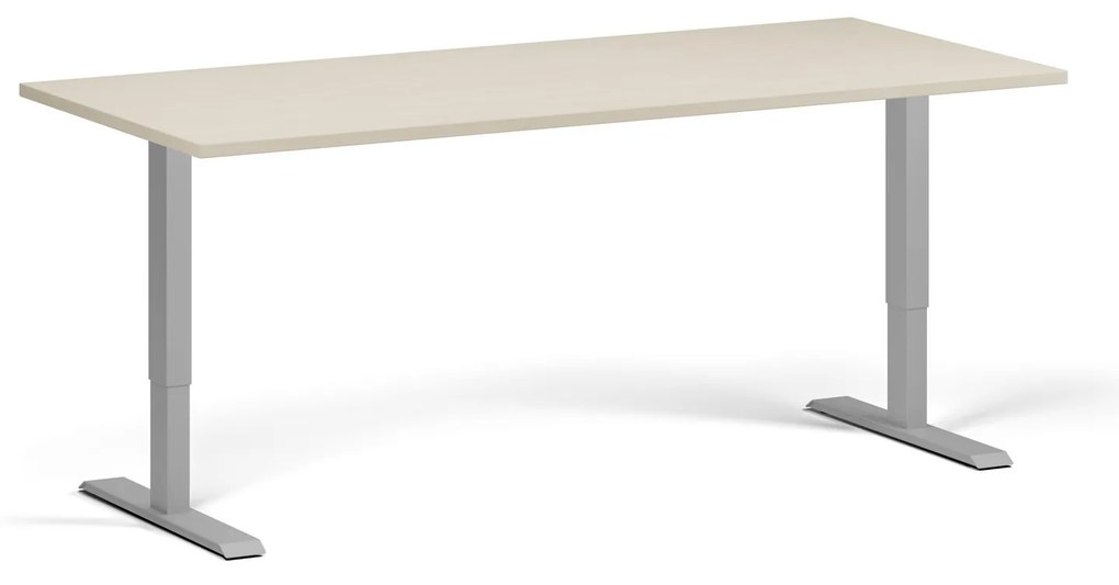 Výškově nastavitelný stůl, 180x80 cm, 1 motor, šedá podnož, bříza