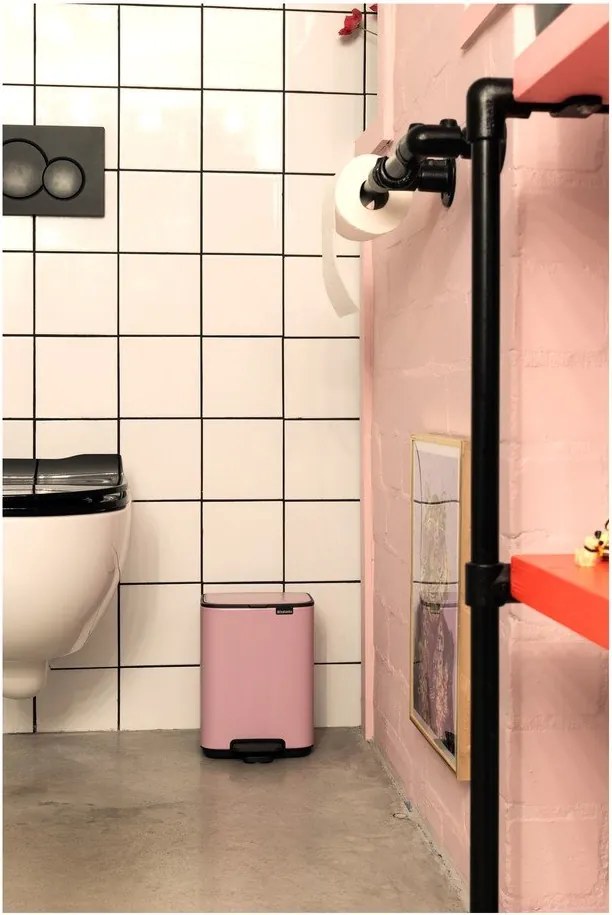 Růžový nášlapný ocelový odpadkový koš 7 l Bo – Brabantia