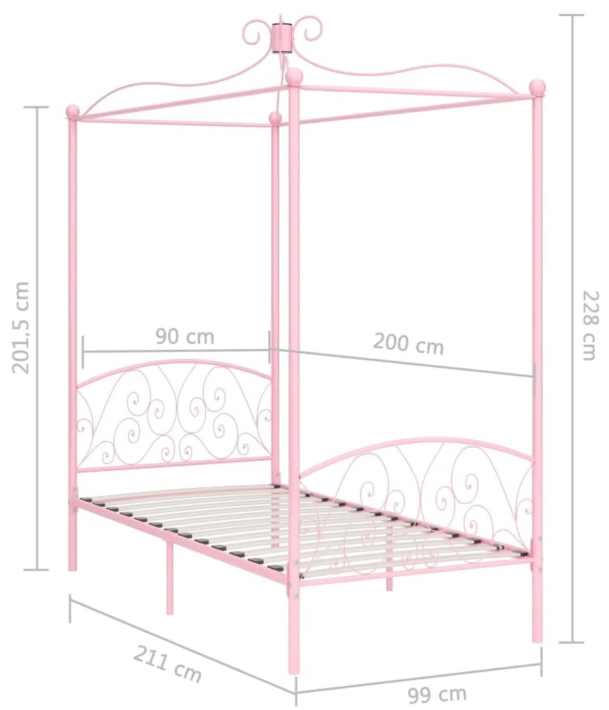 Rám postele s nebesy růžový kovový 90 x 200 cm,  284486