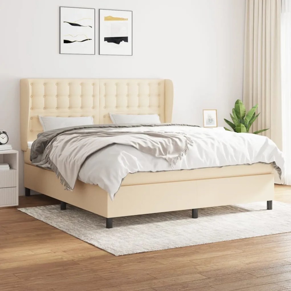 Box spring postel s matrací krémová 160x200 cm textil,  3128298