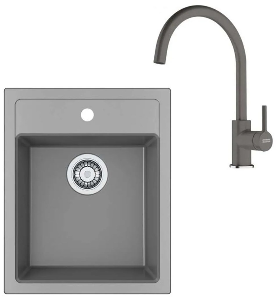 Franke - Kuchyňský set T121Š, tectonitový dřez SID 610-40 a baterie FC 6018.084, šedá/šedý kámen 143.0687.385