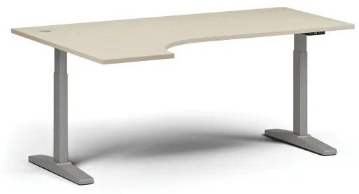 Výškově nastavitelný stůl, elektrický, 675-1325 mm, rohový levý, deska 1800x1200 mm, šedá podnož, bříza