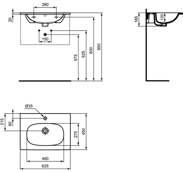 Ideal Standard Tesi Nábytkové umyvadlo 63 cm s otvorem, černá mat T3510V3