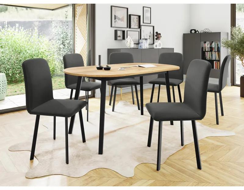 Rozkládací stůl Zerimo S 150x80 se 6 židlemi Lekoz, Barva dřeva: šedý mramor + černá, Potah: Amor Velvet 4318