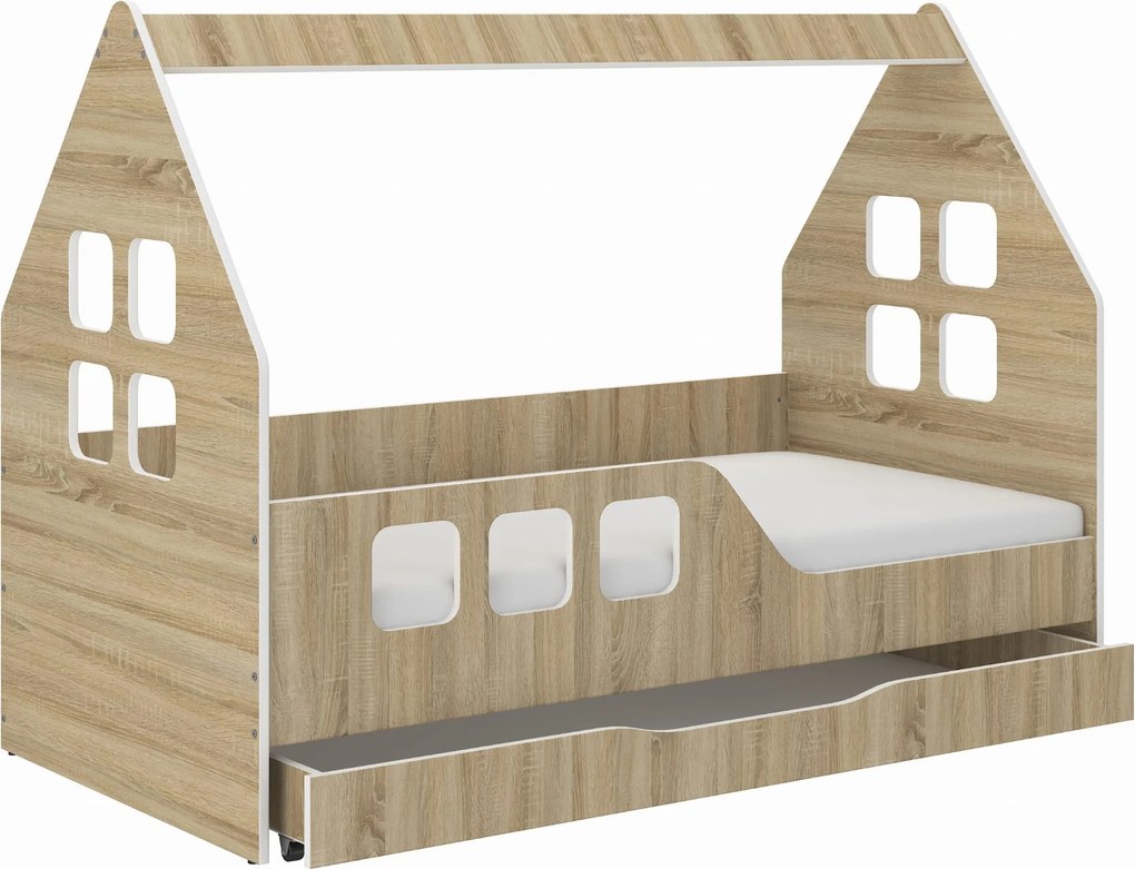 Wooden Toys Dětská postel DOMEK SONOMA se zásuvkou 160x80 (vlevo)