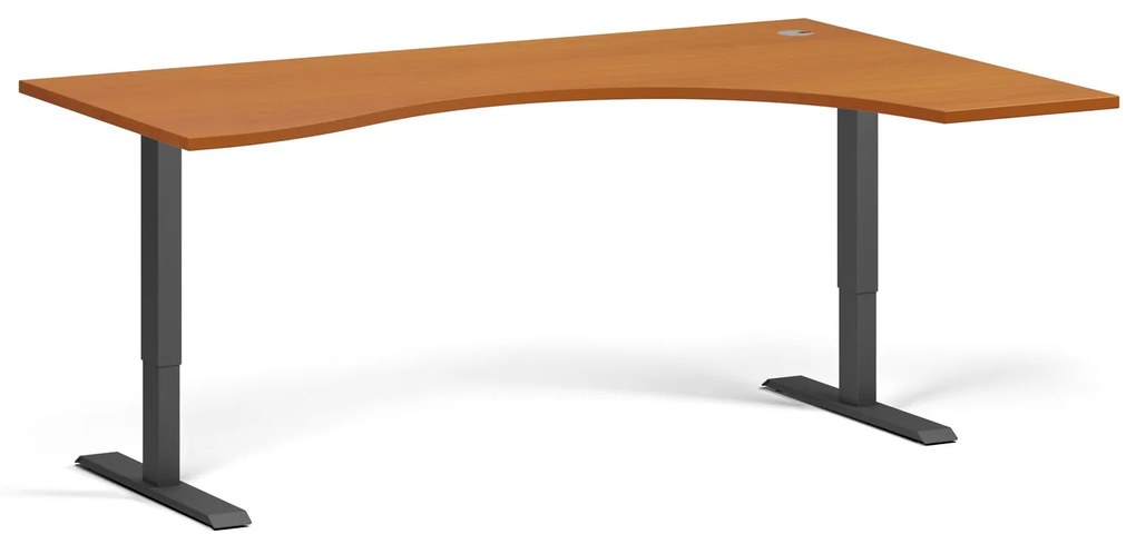Ergonomický výškově nastavitelný stůl, 180x120 cm, 1 motor, L/P, černá podnož, třešeň
