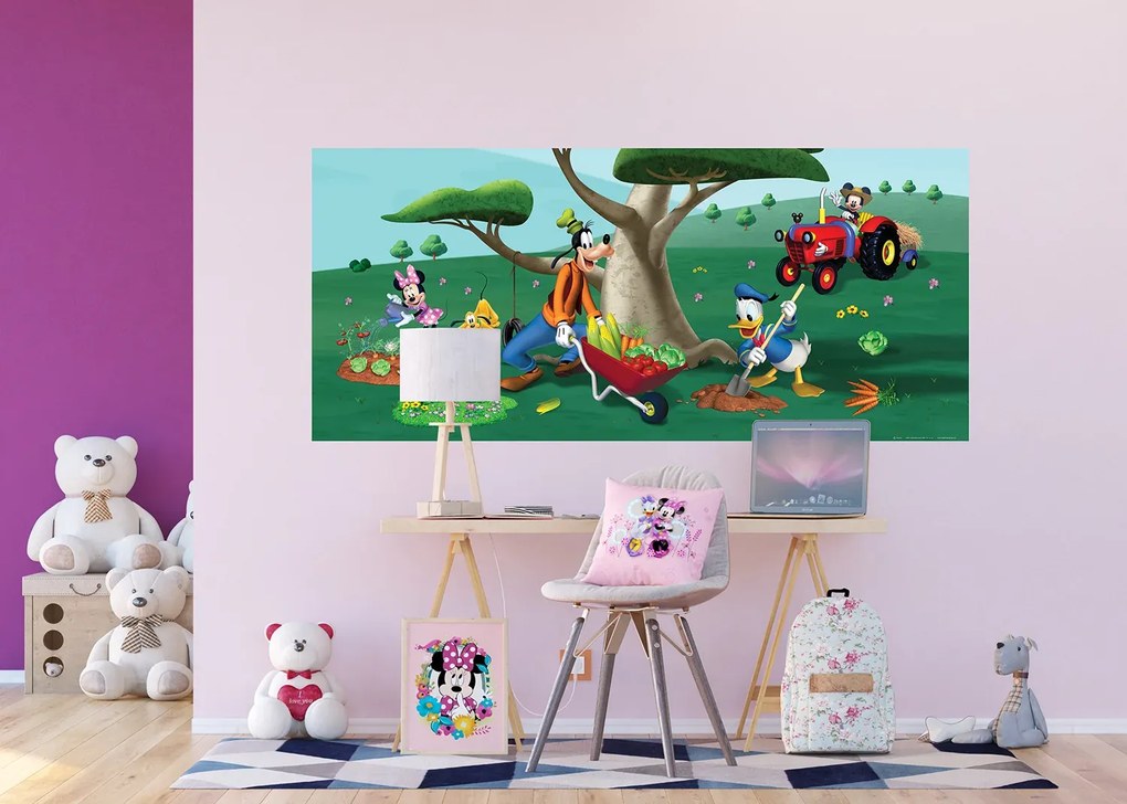 Dětská vliesová fototapeta na zed' Mickey Mouse v zahradě, Disney | 202 x 90 cm | DFTDNH 5321
