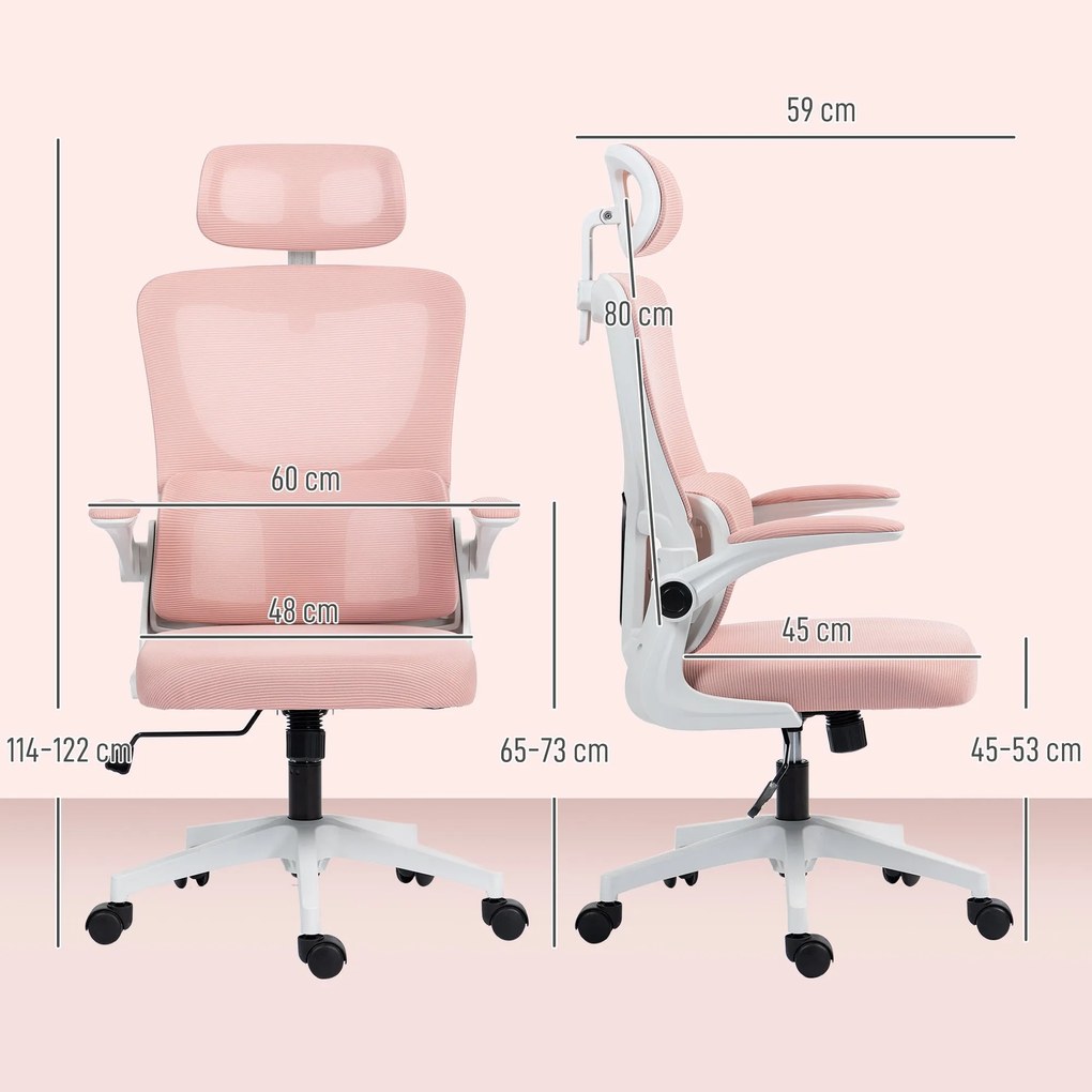 Ergonomická kancelářská židle Vinsetto s bederní podporou, sklápěcí opěrkami, nastavitelným opěradlem, otočná židle s vysokým opěradlem, výškově nast…