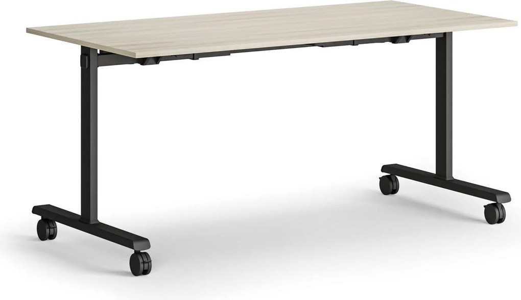 Mobilní stůl MATCH, 160x80 cm, černá podnož, dub přírodní