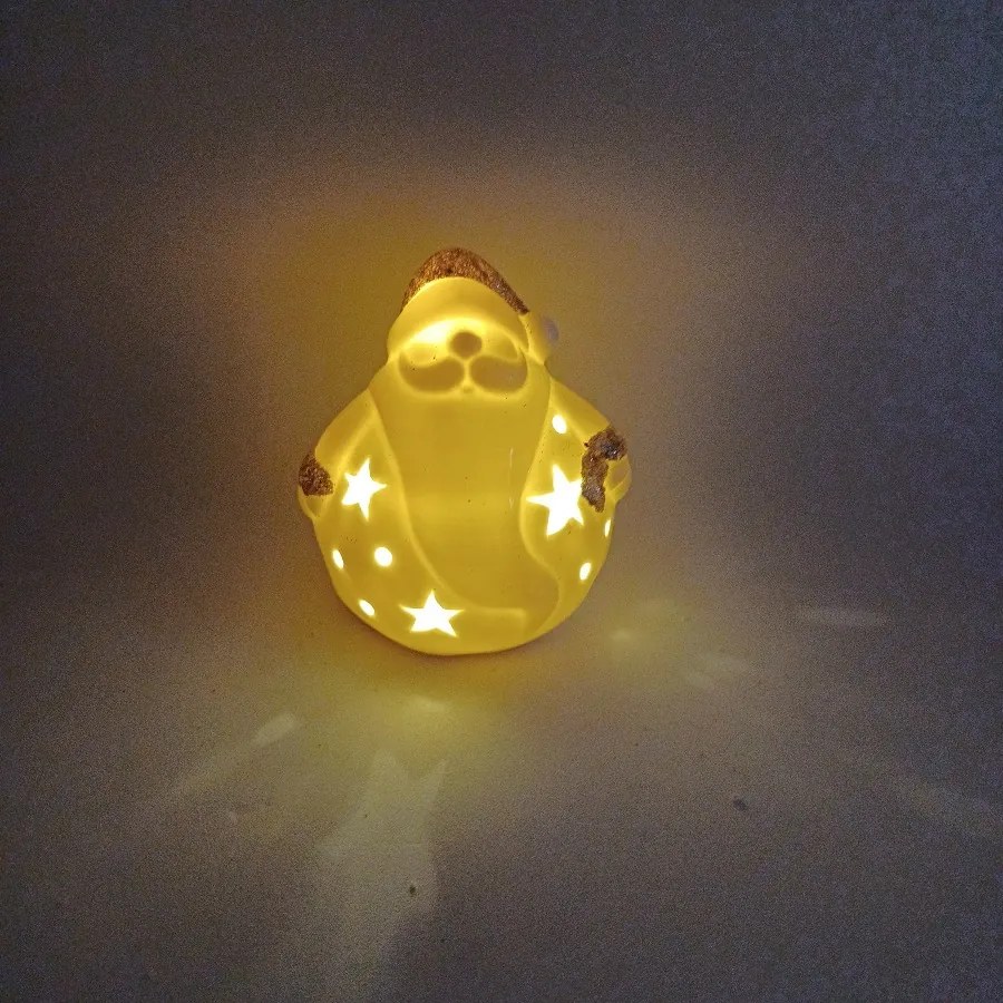 LED keramický santa, 7,6 × 7 × 7,8 cm, teple bílá, 2× LR44