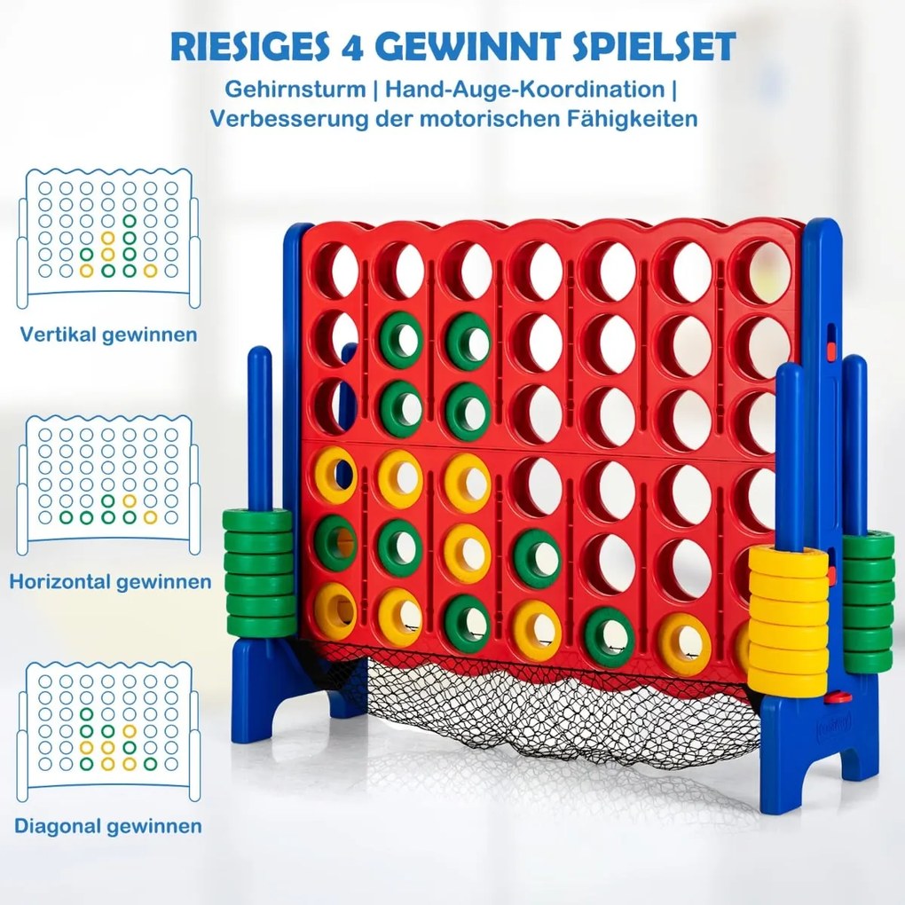 Costway Jumbo sada 4 v řadě 119 cm velká hra pro děti čtyř v řadě, modrý