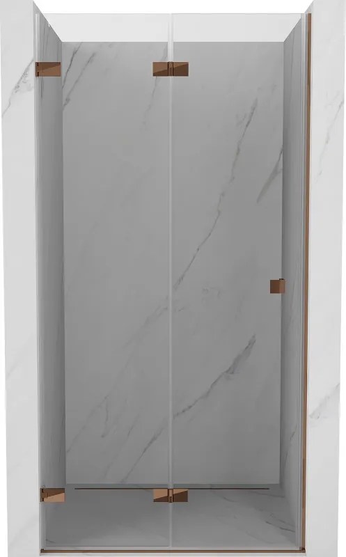 Mexen Lunar-F, levé sklápěcí sprchové dveře 60 cm, 8mm čiré sklo, růžové zlato profil, 836-060-000-60-00-L