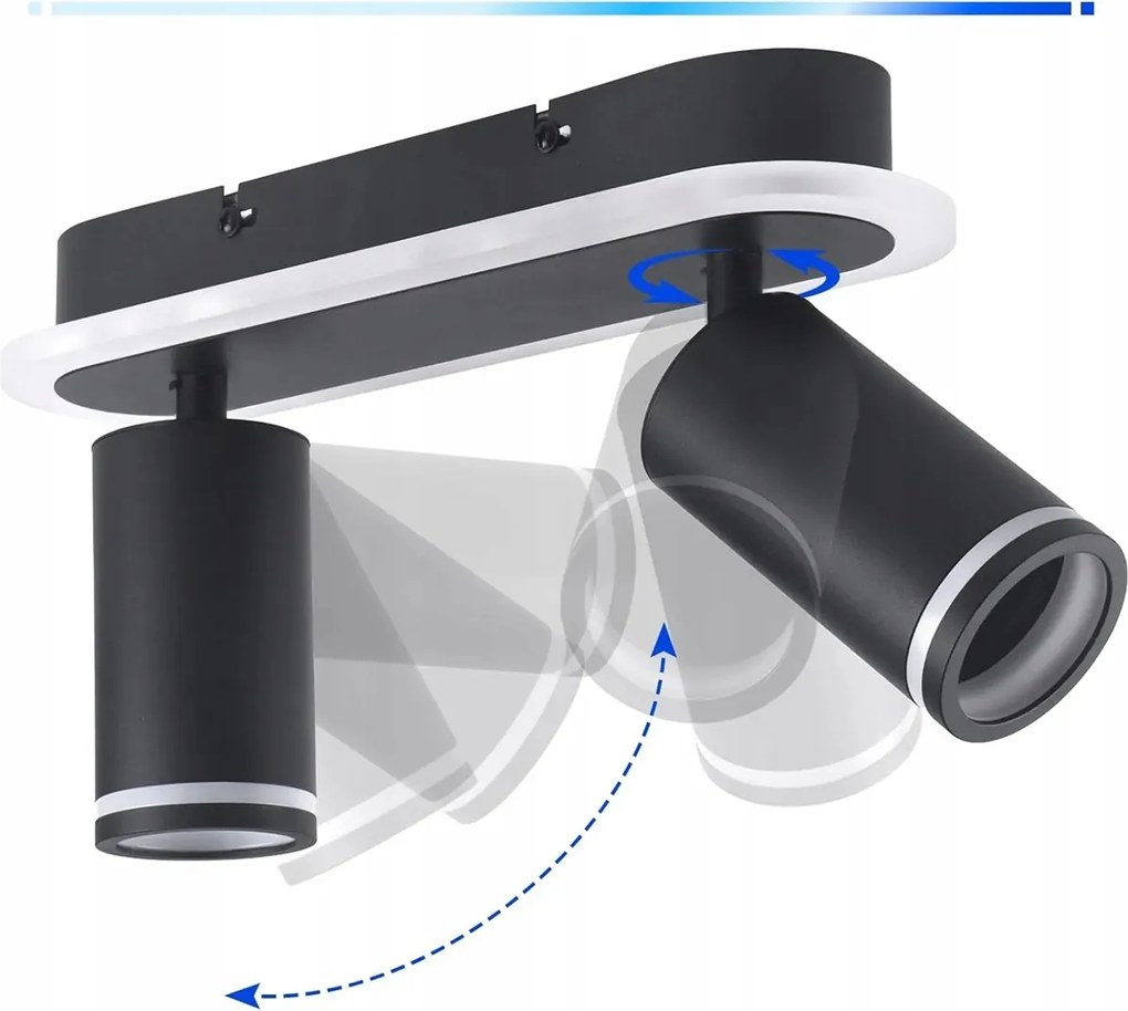 Stropní svítidlo 2xGU10 24W Led otočná 350 3000K černá