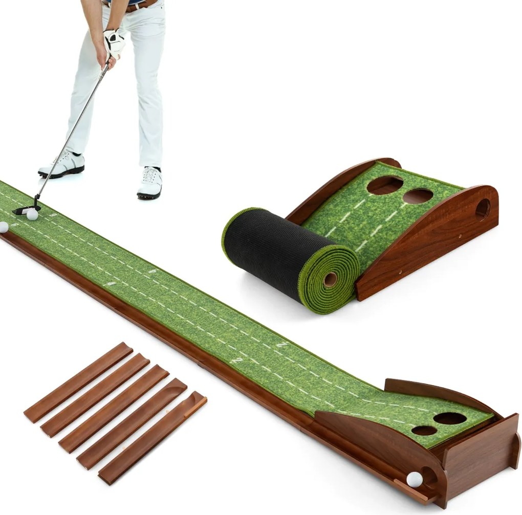 Costway Golfová podložka na patování s 2 jamkami a 3 golfovými míčky a umělým
