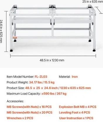 Stojan na pračku podstavec 123,2 × 63,5 cm 267,6 kg s dvojitým zásobníkem