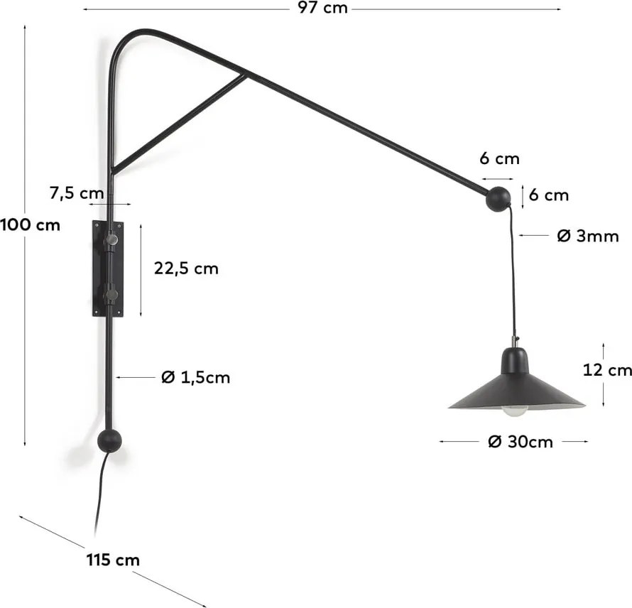 Černé nástěnné svítidlo ø 30 cm Eleazar – Kave Home