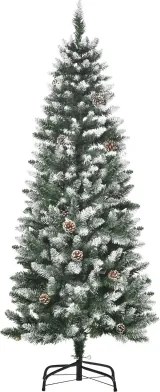 HOMCOM umělý vánoční strom, 630 větviček, 37 šišek, zasněžené špičky, nehořlavý, 150 cm