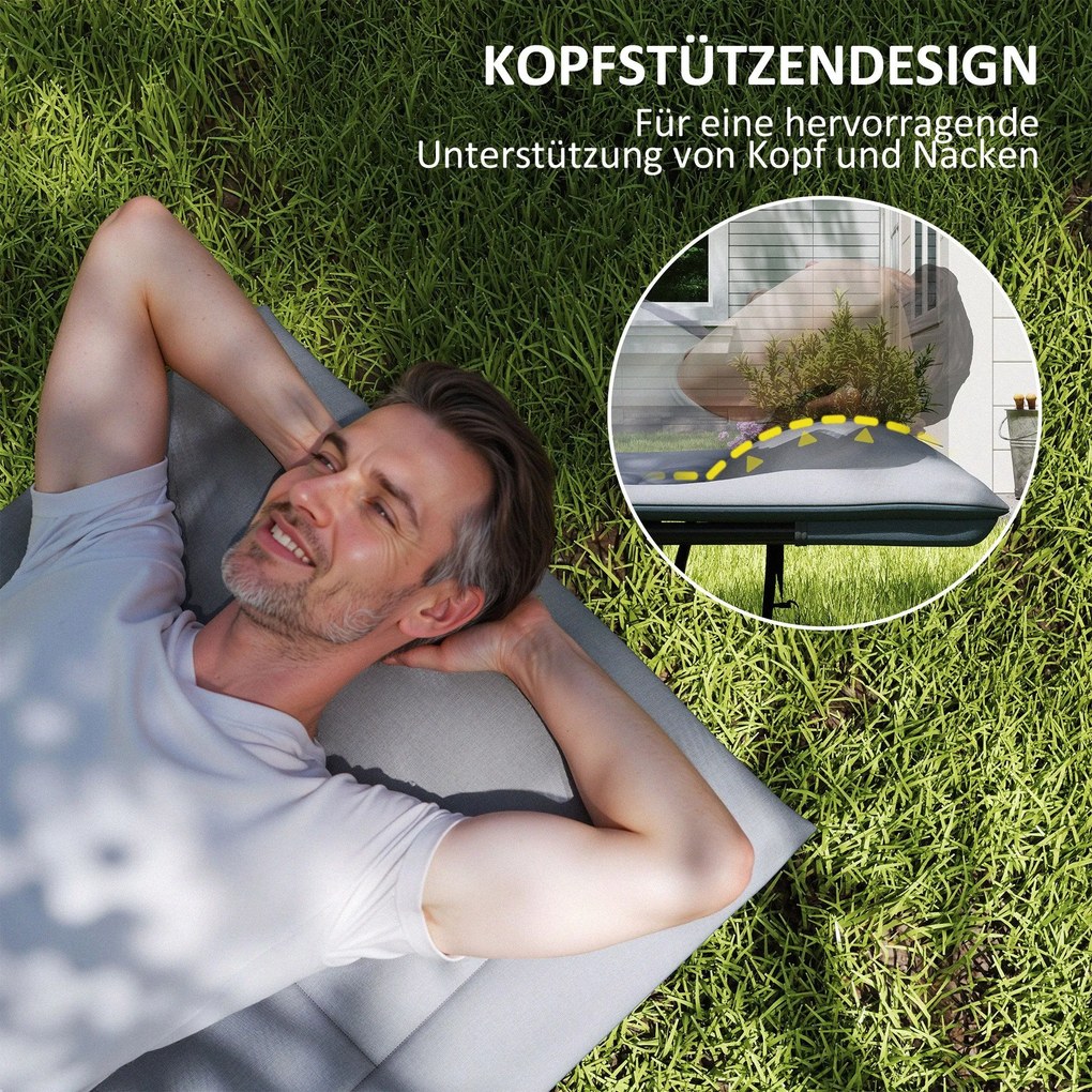 Skládací kempingová postel Outsunny s matrací a polštářem, boční kapsa 187 x 67 x 37 cm, postel pro hosty do 150 kg, skládací postel pro dospělé, ven…