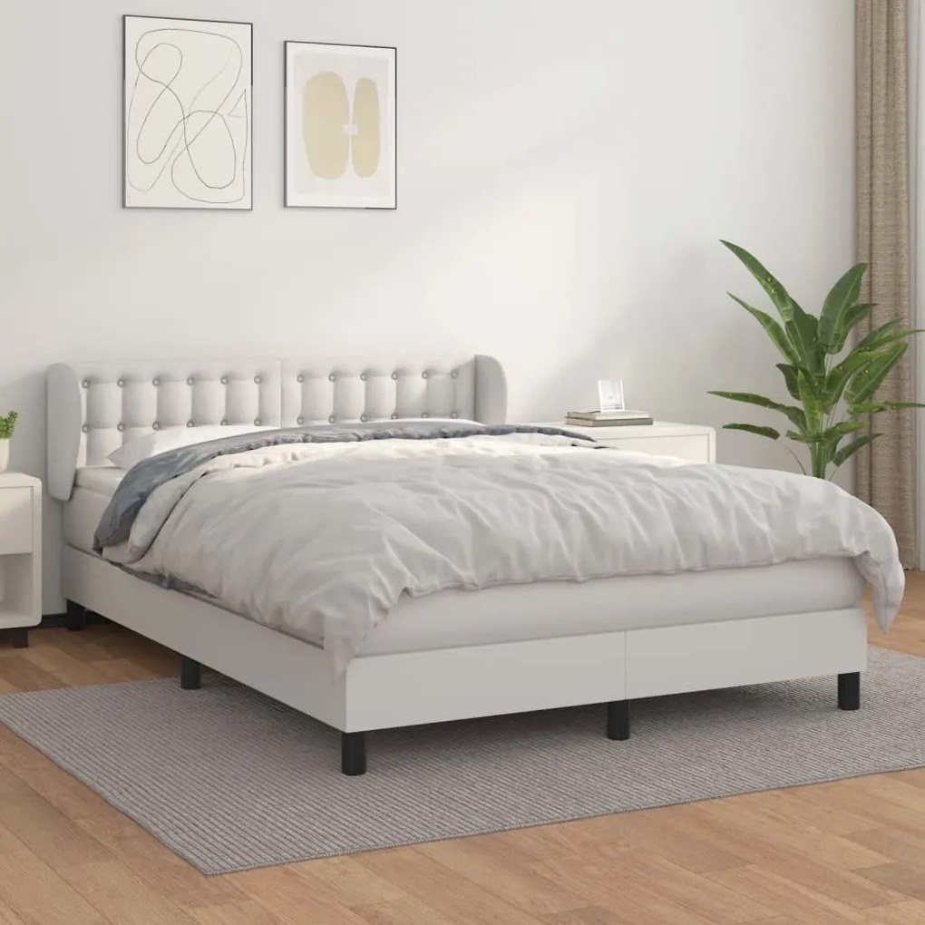 Box spring postel s matrací bílá 140x200 cm umělá kůže 3127314