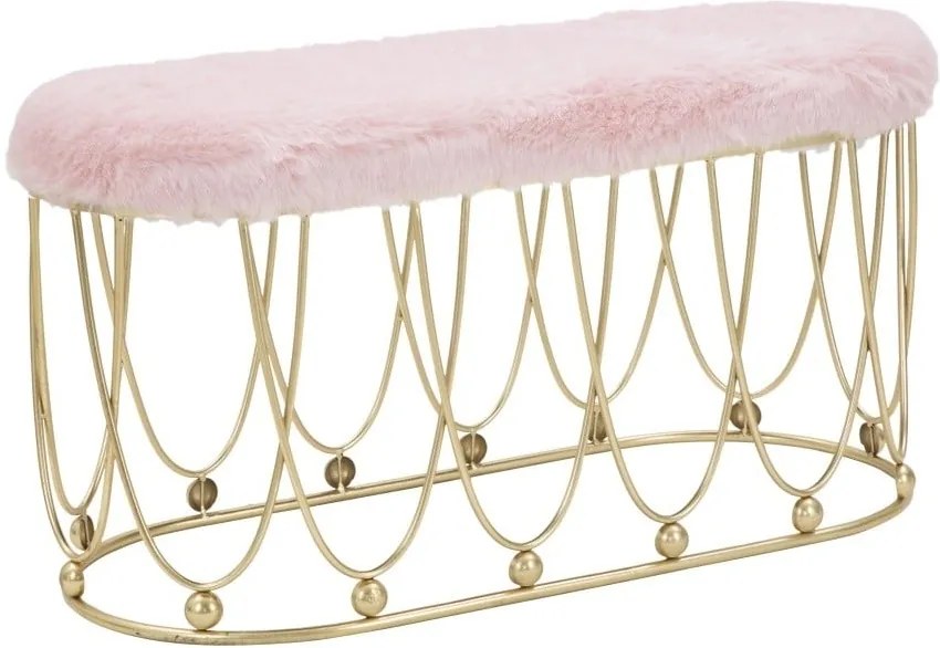 Růžová polstrovaná lavice s železnou konstrukcí ve zlaté barvě Mauro Ferretti Amelia