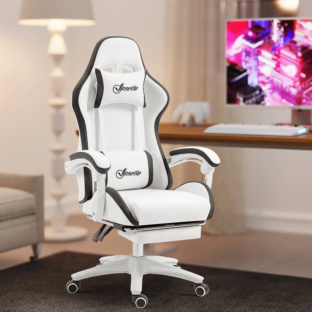 Vinsetto Herní Židle Racing Gamer Židle z PU Kůže s Nastavitelnou Výškou, Sklopením 135°, Opěrkou Hlavy, Bederní Opěrkou a Výsuvnou Opěrkou na Nohy p…