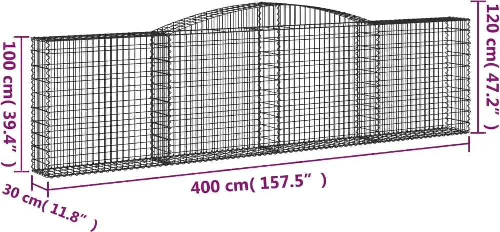 Klenuté gabionové koše 15ks 400x30x100/120cm pozinkované železo 3146875