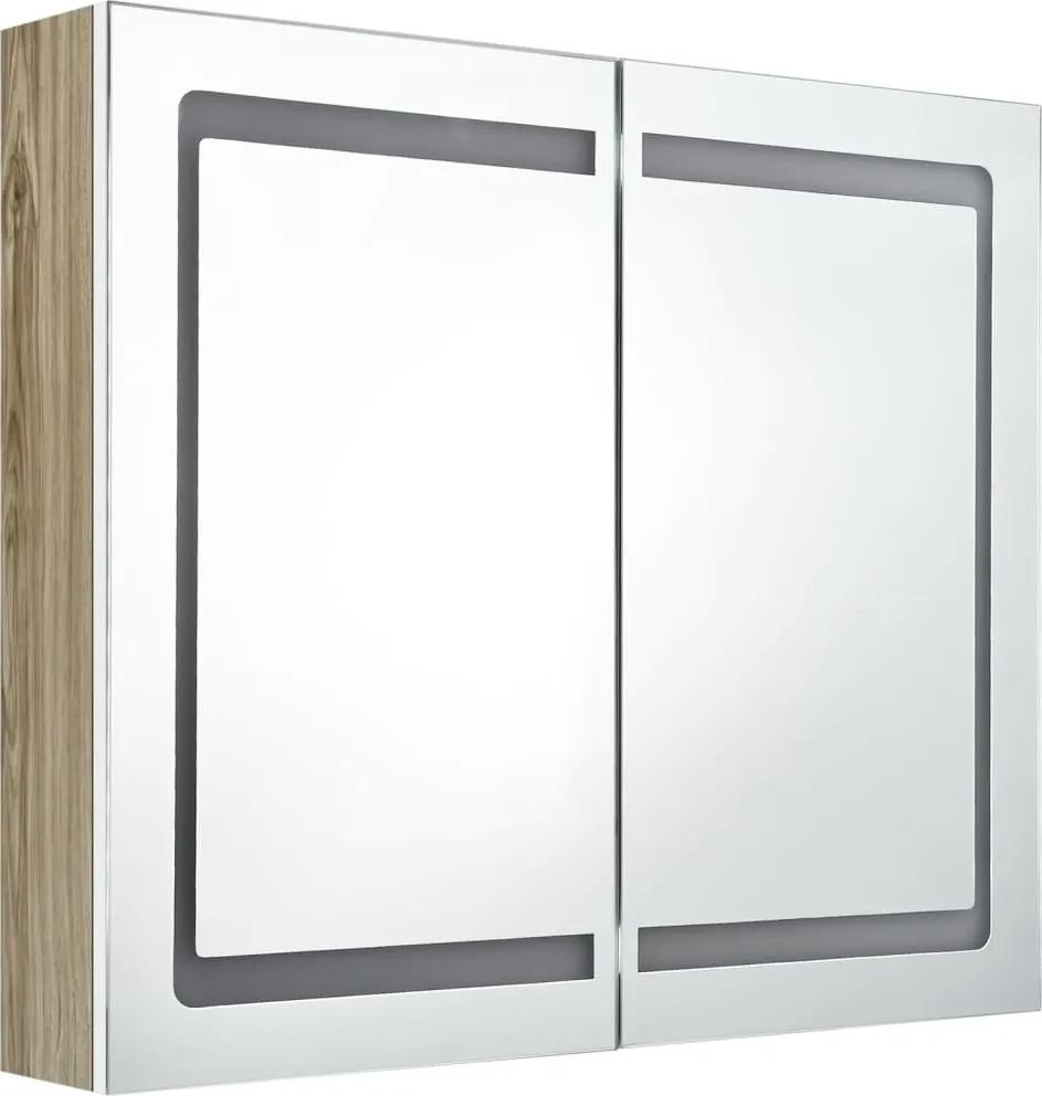 vidaXL LED koupelnová skříňka se zrcadlem 80 x 12 x 68 cm [326516] Barva: bílá a dub