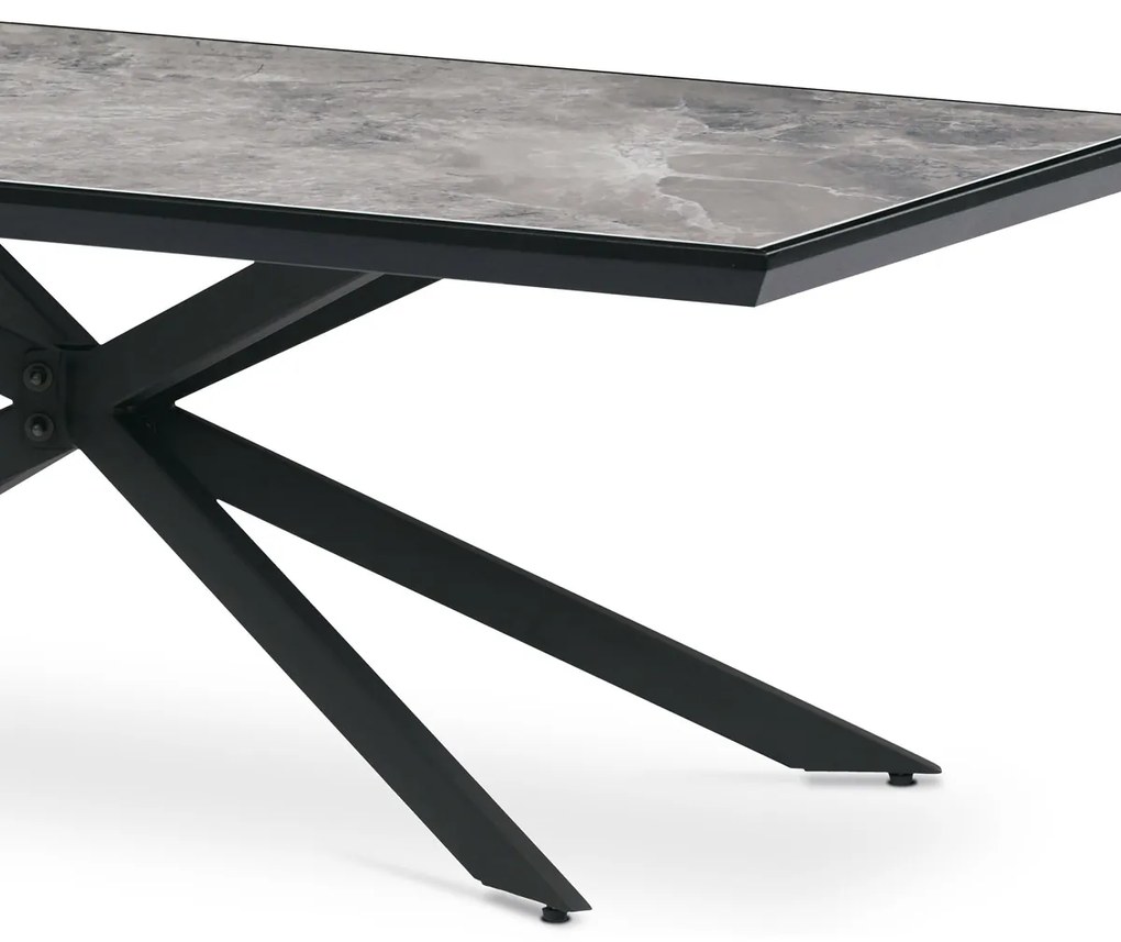 Konferenční stolek AHG-288 GREY deska slinutá keramika 120x60 cm, šedý mramor, nohy černý kov