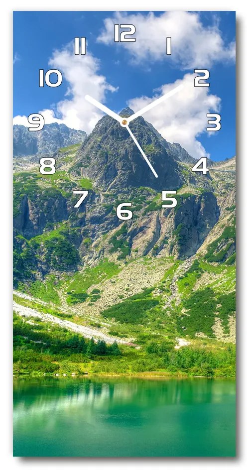 Wallmuralia Nástěnné hodiny tiché Jezero v horách 30x60 cm