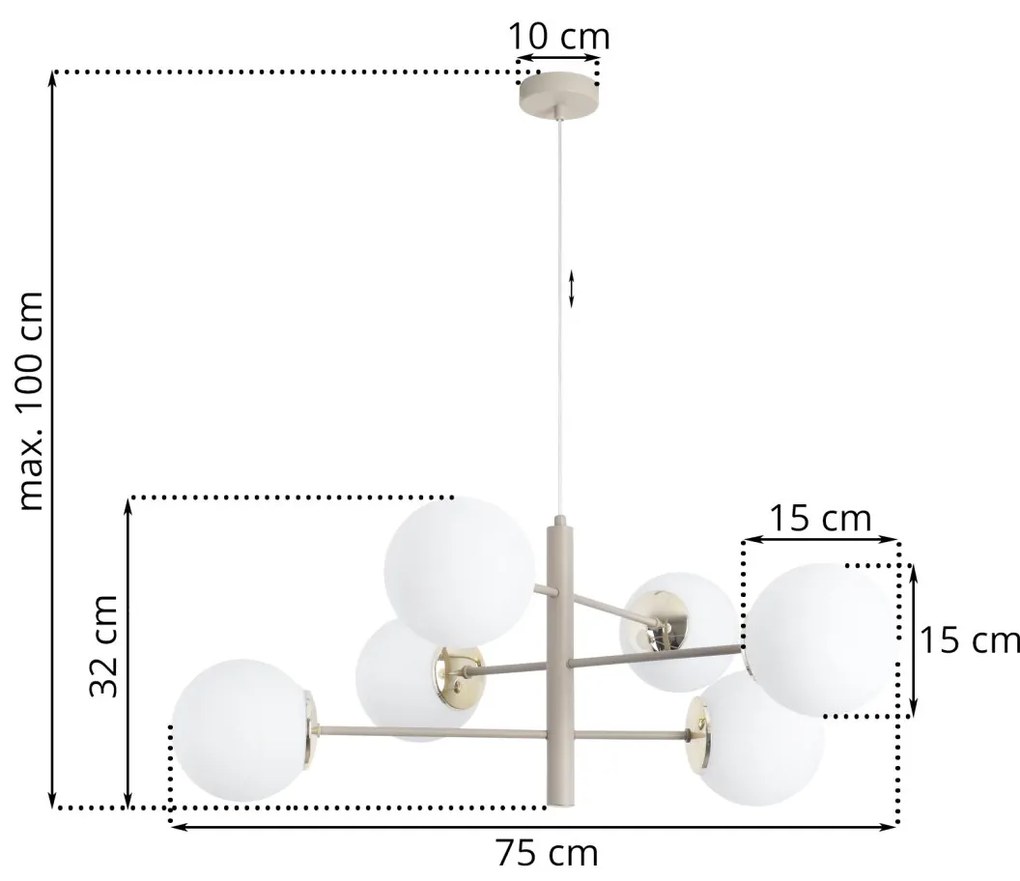 Závěsné svítidlo Florence, 6x bílé skleněné stínítko, be/g