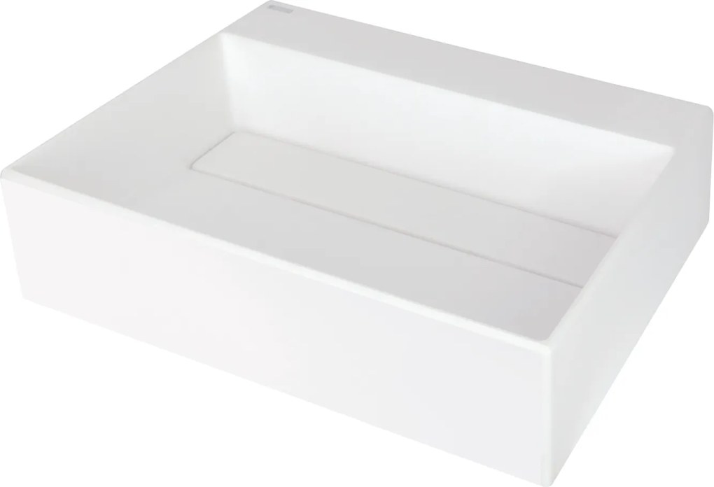 Deante Correo, granitové umyvadlo na desku s poličkou pod baterii a krycí deskou 500x400x130 mm, bílá, CQR_AU5M