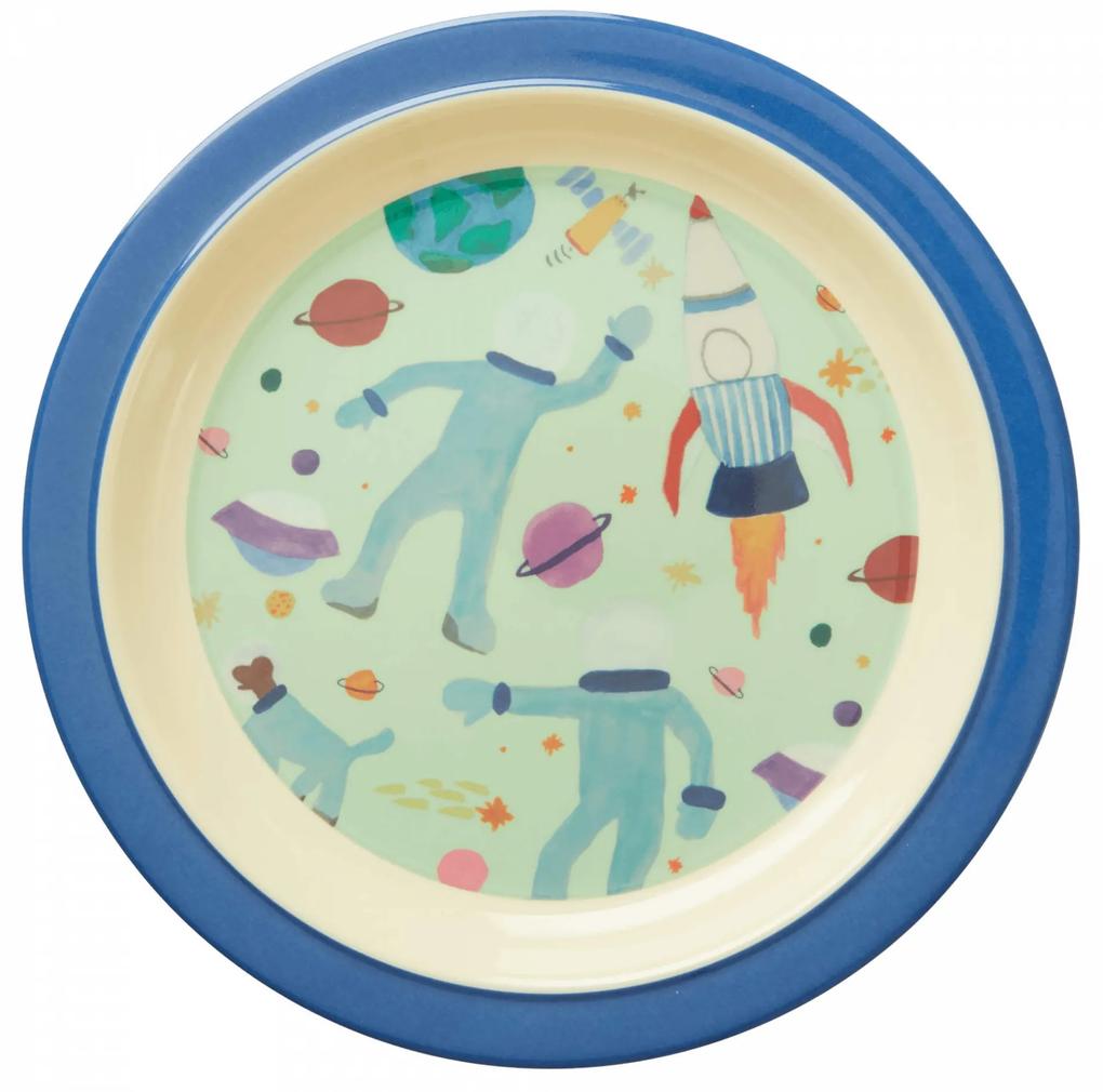 rice Melaminový talíř Space Print 22,5 cm, modrá barva, melamin