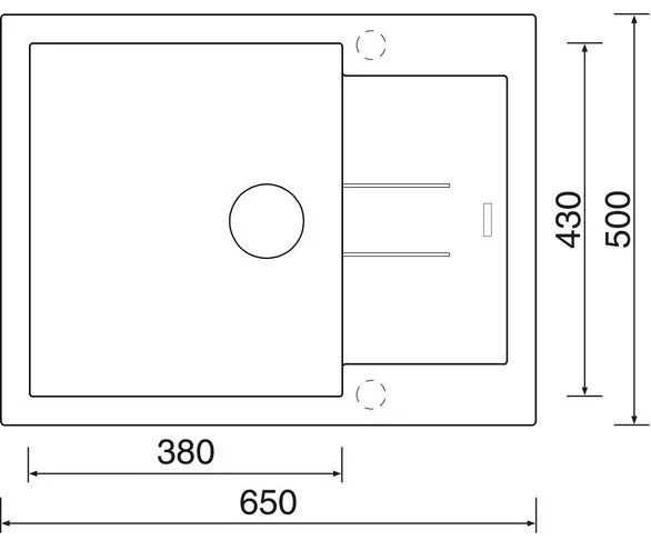 Sinks Amanda 650 Granitový dřez s odkapem oboustranné provedení, 65x50cm, granblack, TLAM65050030