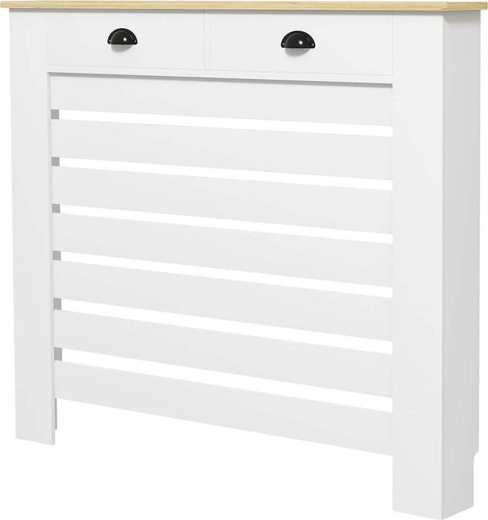 HOMCOM Kryt radiátoru, Stěna radiátoru, Horizontální lamelový rošt, se 2 zásuvkami, pro obývací pokoj, ložnici, chodbu, dřevo, 111 x 19 x 95,5 cm, Bí…