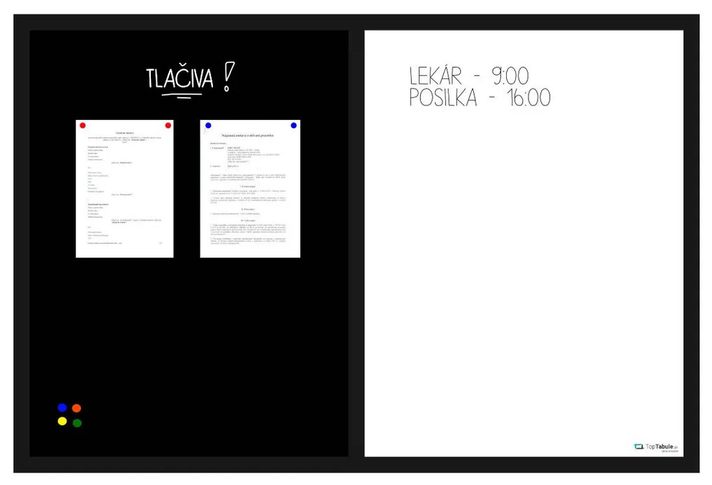 Toptabule.sk Kombinovaná magnetická tabule v dřevěném rámu – 5 fareb rámu 200x100 cm