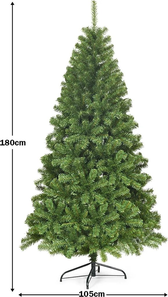 Costway Umělý vánoční stromek 180 cm Vánoční stromek s kovovým stojanem