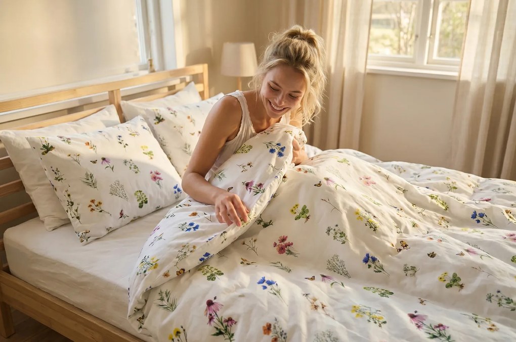 Bavlněné prodloužené povlečení Voňavá louka Velikost: 140 x 220 + 70 x 90