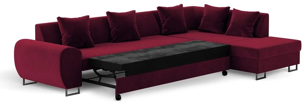 KOOKO HOME Rohová rozkládací sametová pohovka s úložným prostorem Calmato XL pravý roh