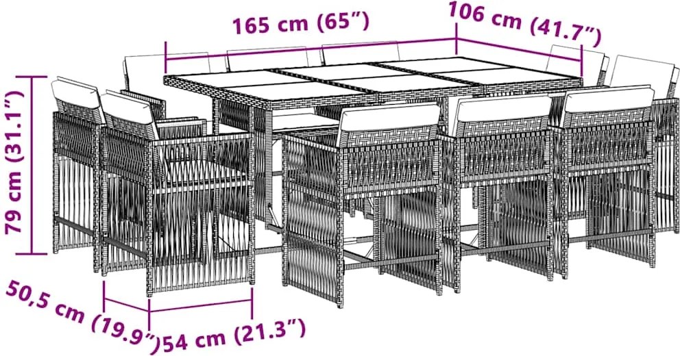 11dílný zahradní jídelní set s poduškami mix béžové polyratan 3211752