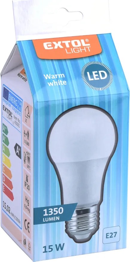 žárovka LED klasická, 15W, 1350lm, E27, teplá bílá