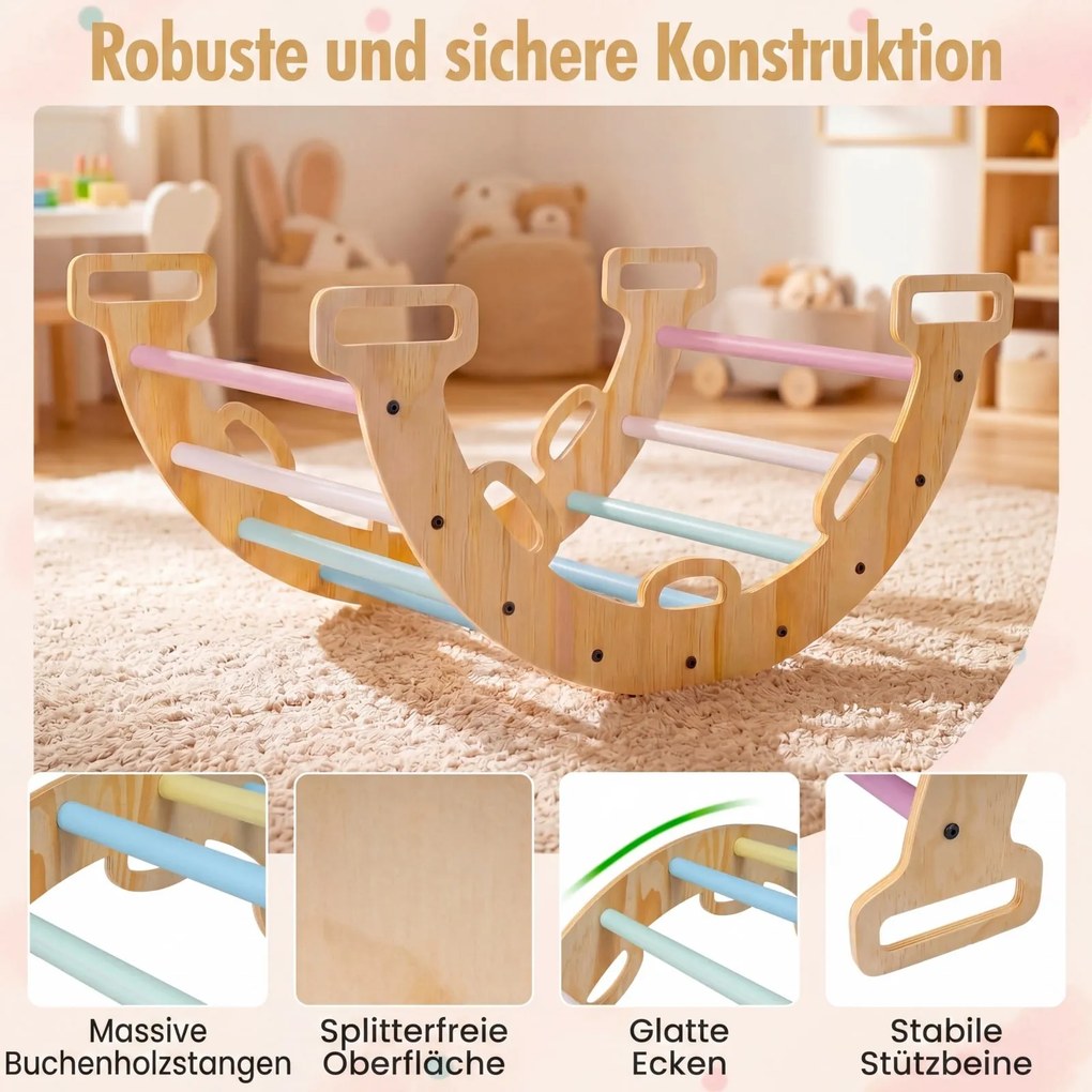 Costway Lezecký oblouk dřevěný Montessori lezecký houpací houpačka s měkkým