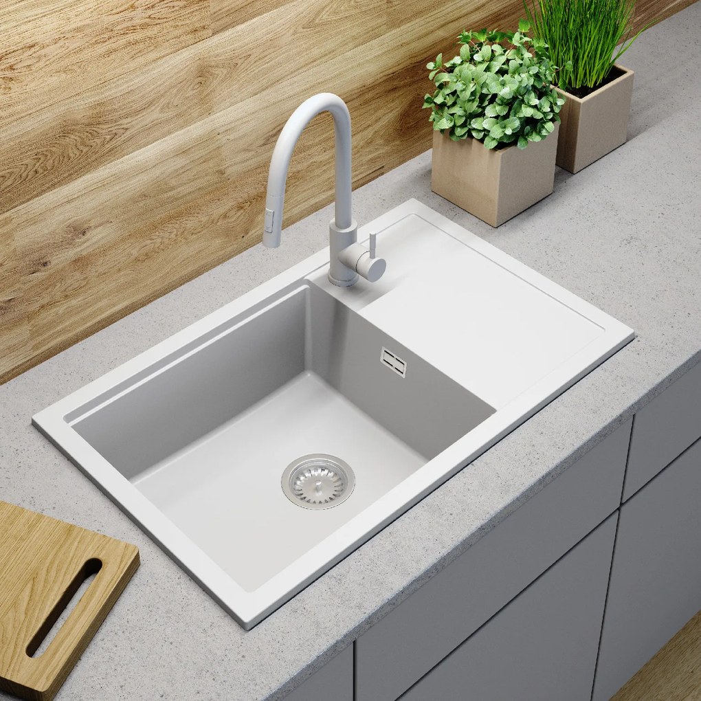 Gamma Advance 8050, 1-komorový granitový dřez 800x500x210 mm, bílá, GMA-ZLE000150
