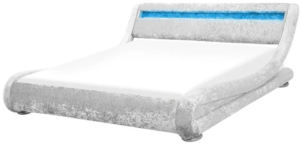 Sametová vodní postel s LED 160 x 200 cm stříbrná AVIGNON Beliani