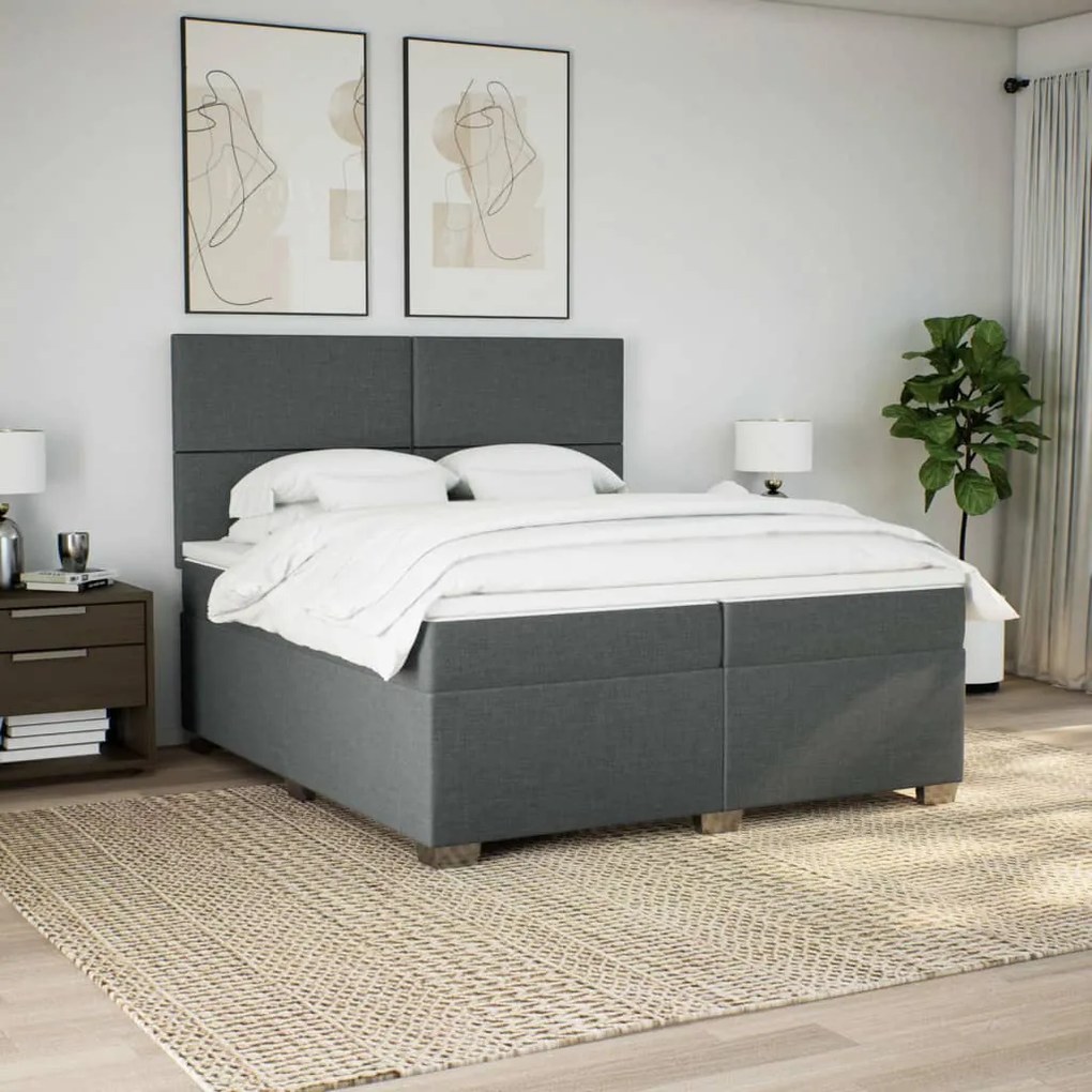 Box spring postel s matrací tmavě šedá 200x200 cm textil 3292889