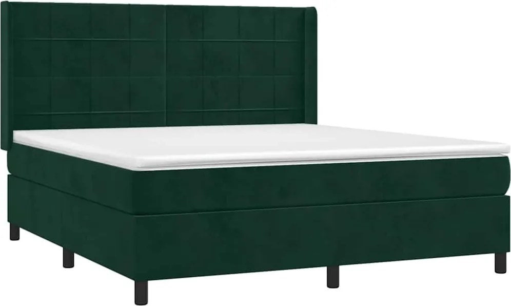 Box spring postel s matrací a LED tmavě zelená 160x200 cm samet 3139574