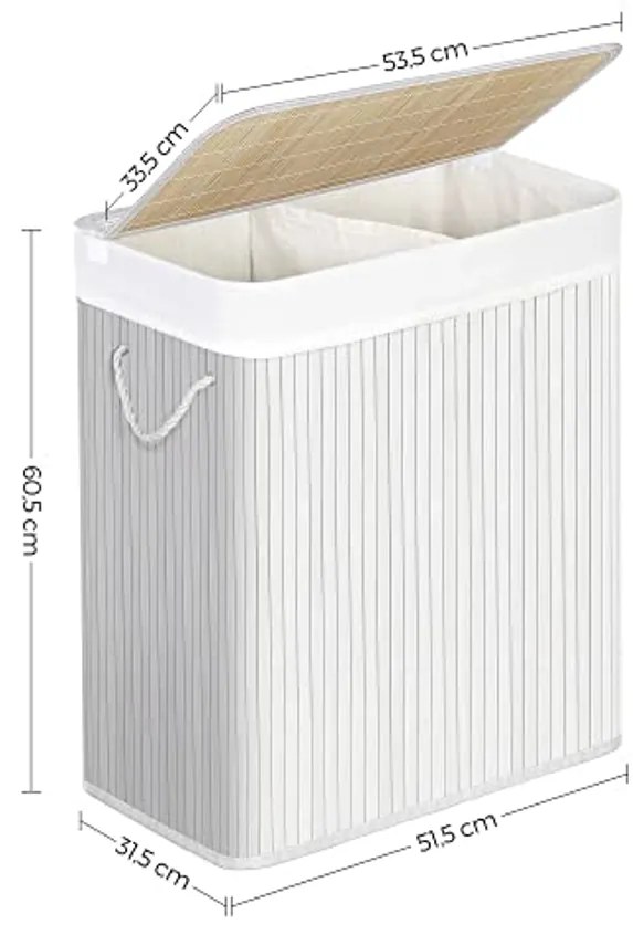 Bílý dvoukomorový bambusový koš na prádlo LECEBY